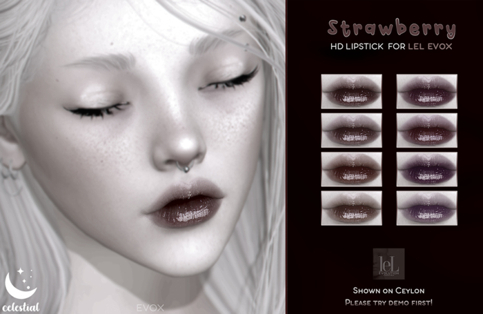 Second Life Marketplace Celestial Strawberry Lipstick For Lelutka Evox Demo